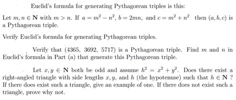 Solved Euclids Formula For Generating Pythagorean Triples