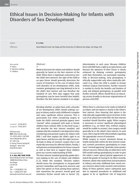 Pdf Ethical Issues In Decision Making For Infants With Disorders Of Sex Development