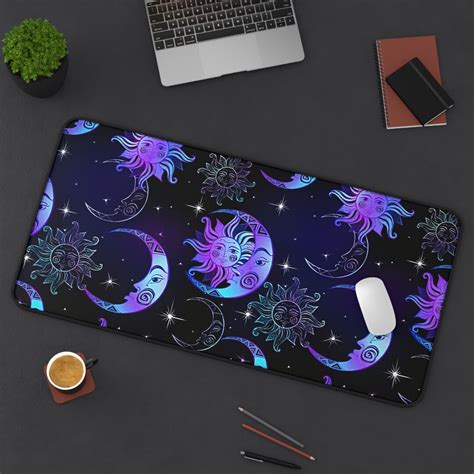 Purple Magical Sun And Moon Stars Desk Mat Night Sky Gaming Etsy