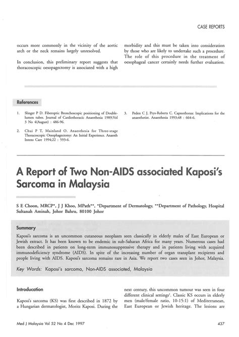 Pdf A Report Of Two Non Aids Associated Kaposis Sarcoma In Malaysia