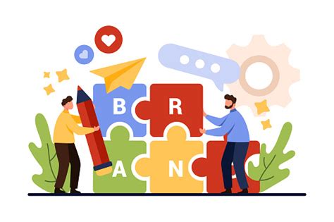 브랜드 아이덴티티 형성 작은 사람들에 의한 유니크한 본질과 트렌디한 컨셉 창조 개념에 대한 스톡 벡터 아트 및 기타 이미지 개념 개성 개념 건축하기 Istock