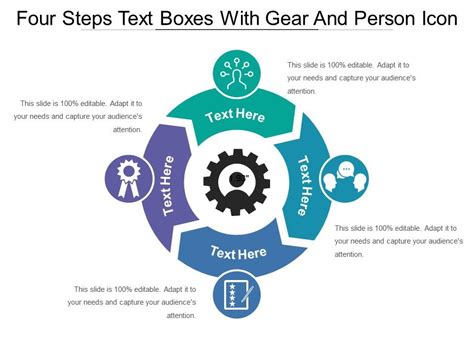 Four Steps Text Boxes With Gear And Person Icon Powerpoint Slide Images Ppt Design Templates