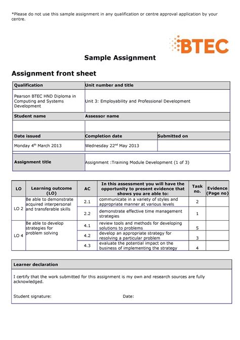 Pearson Btec Level 5 Hnd Diploma In Computing Sample Assignment Centre Sample Assignment