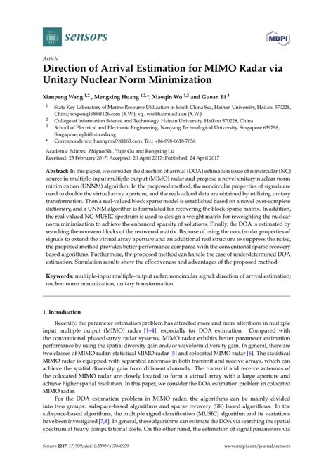 Pdf Direction Of Arrival Estimation For Mimo Radar Via Unitary