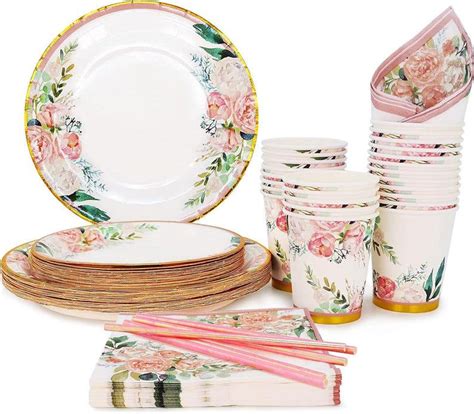 Floral Party Supplies Paper Plates And Napkins Sets For 24 Guest Include Floral Disposable Paper
