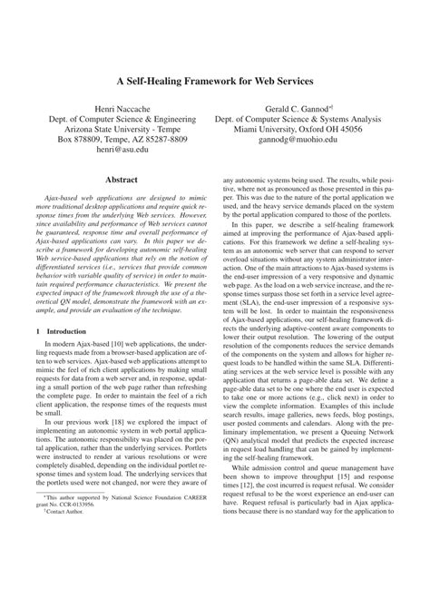 Pdf A Self Healing Framework For Web Services