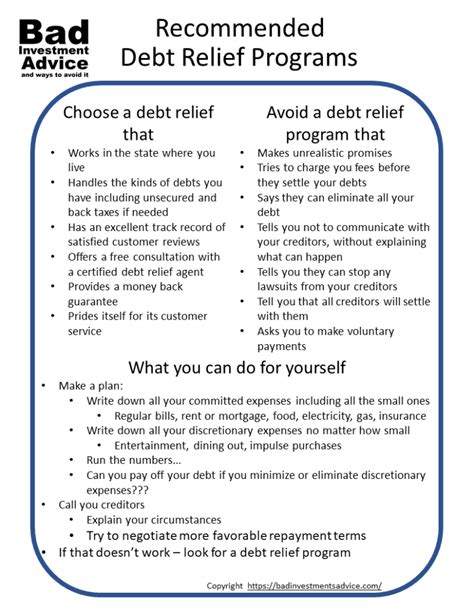 Recommended Debt Relief Programs Bad Investment Advice