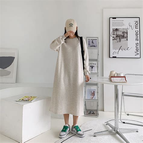 콩닥 당일발송3color 맨투맨원피스 롱원피스 편한 오버핏 기모 캐쥬얼 면 데일리 꾸안꾸