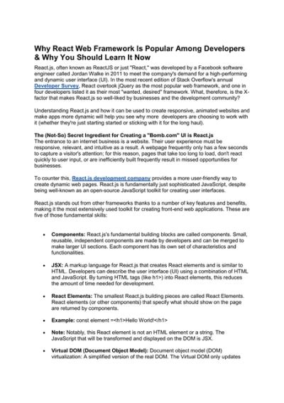 Why React Web Framework Is Popular Among Developers And Why You Should