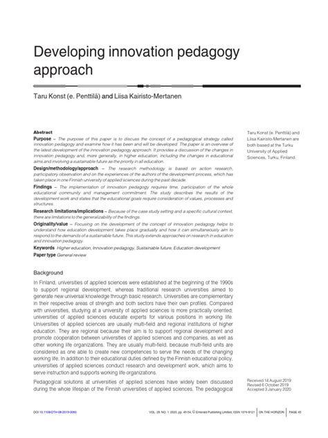 2020 Developing Innovation Pedagogy Approach Pdf Pedagogy Innovation