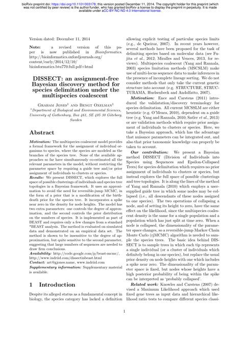 Pdf Dissect An Assignment Free Bayesian Discovery Method For Species Delimitation Under The