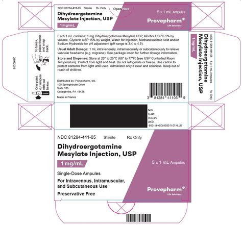 Dihydroergotamine Injection Package Insert Prescribing Info Moa