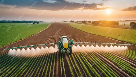 Premium Photo Amazing View Of Farming Tractor Spraying Fertilizer On