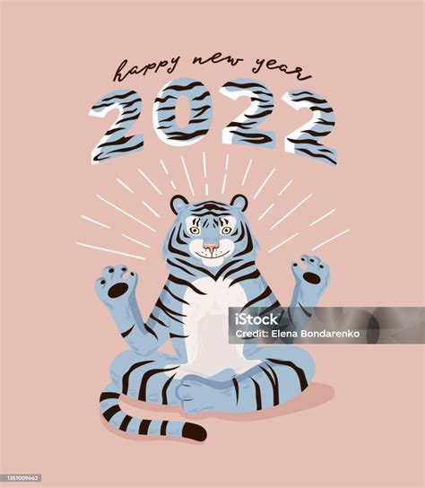 연꽃 포즈에 앉아 귀여운 만화 호랑이 2022 년 새해의 중국 상징 요가 명상과 인사말 포스터 요가에 대한 스톡 벡터 아트 및 기타 이미지 Istock