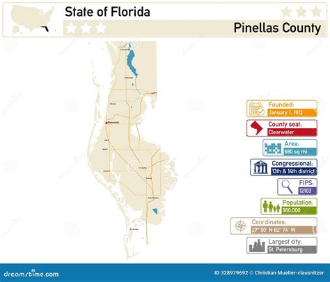 Detailed Infographic And Map Of Pinellas County In Florida Stock