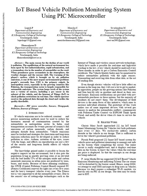 Lotbasedvehiclepollutionmonitoringsystemusingpicmicrocontroller Pdf Internet Of