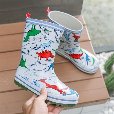 Детские Резиновые Нескользящие резиновые туфли модные резиновые туфли с рисунком динозавра для