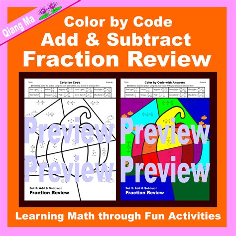 Halloween Color By Code Add And Subtract Fraction Review Classful