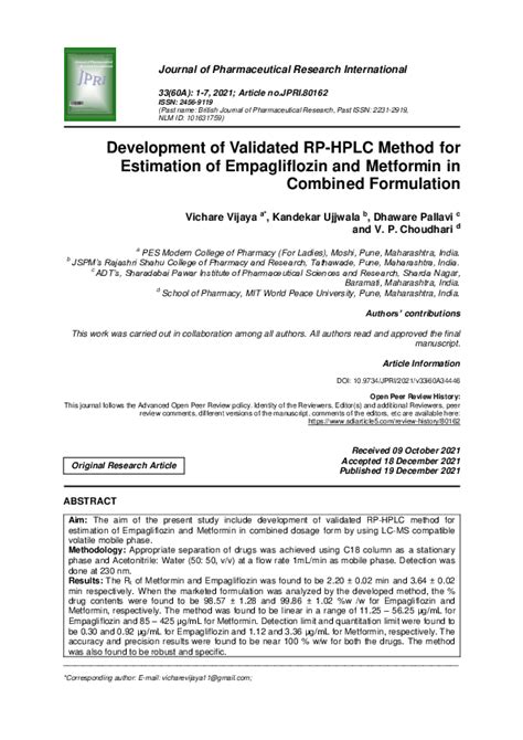 Pdf Development Of Validated Rp Hplc Method For Estimation Of Empagliflozin And Metformin In
