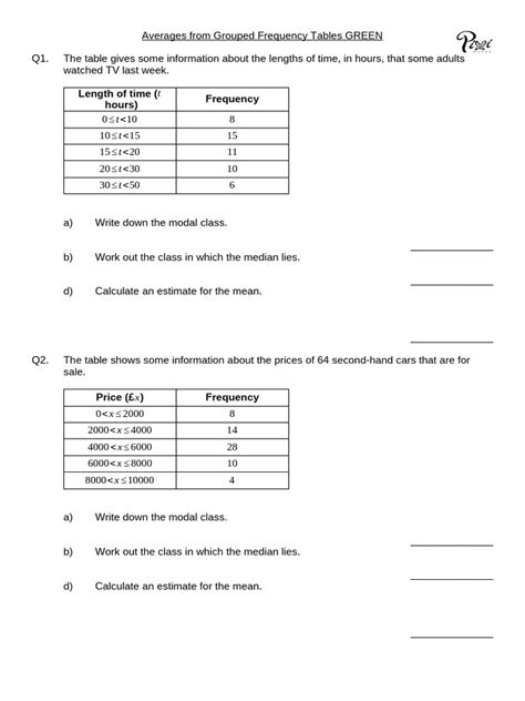 Averages From Grouped Frequency Tables R Pdf