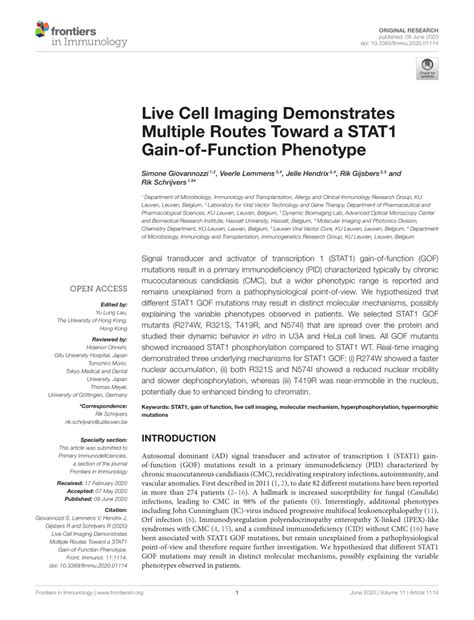 Pdf Live Cell Imaging Demonstrates Multiple Routes Toward A Stat1 Gain Of Function Phenotype
