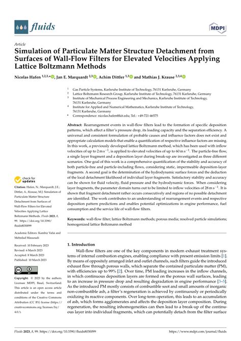 Pdf Simulation Of Particulate Matter Structure Detachment From Surfaces Of Wall Flow Filters