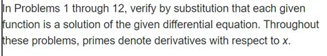 solved in problems 1 through 12 verify by substitution that