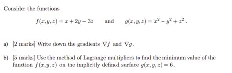 solved consider the functions f x y z x 2y−3z and