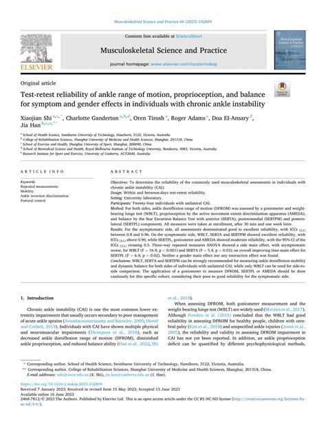 Pdf Test Retest Reliability Of Ankle Range Of Motion Proprioception And Balance For Symptom