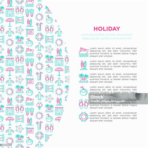 얇은 라인 아이콘 휴일 개념 태양 요트 아이스크림 서핑 호텔 해변 우산 섬 코코넛 음료 비행기 불가사리 사진 구명 부표 인쇄 용지에 대한 최신 벡터 그림입니다 관광에 대한