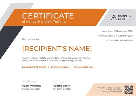 Professional And Striking Manual Handling Certificate Template