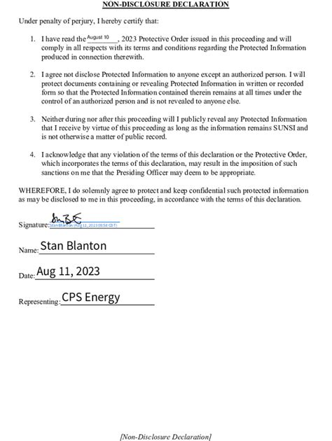 Fillable Online Cps Energy Non Disclosure Declarations Fax Email Print Pdffiller