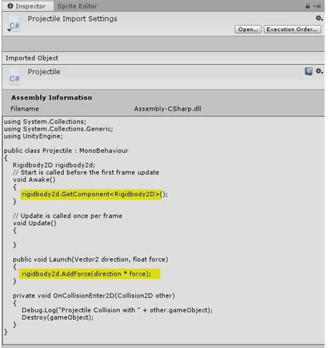 Nullreferenceexception And Projectile Not Moving Runity2d