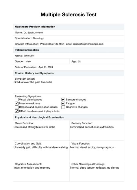 Multiple Sclerosis Test And Example Free Pdf Download