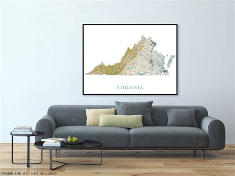 Virginia Topographic Map Art Va Landscape State Map Of Virginia Poster