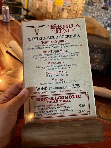 Tortilla Flat Saloon Menu Updated 2026
