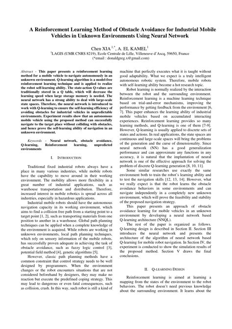Pdf A Reinforcement Learning Method Of Obstacle Avoidance For