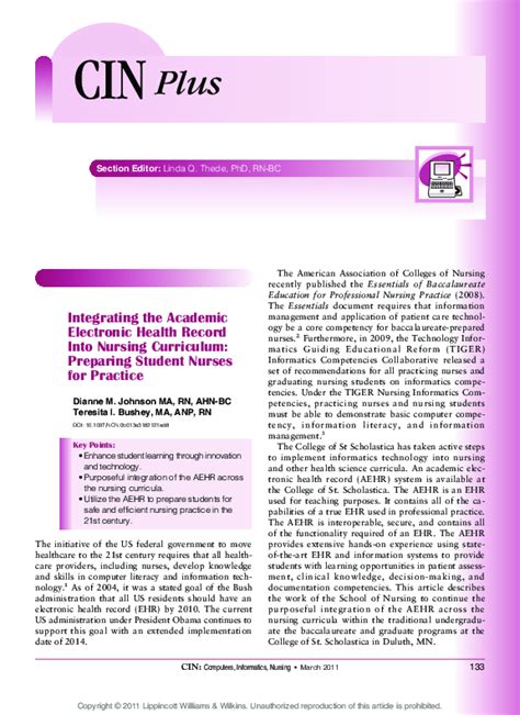 Pdf Integrating The Academic Electronic Health Record Into Nursing Curriculum
