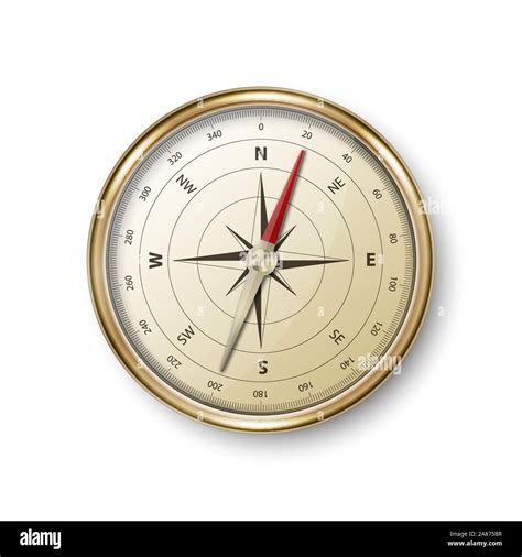 Vector 3d Realistic Metal Golden Antique Old Vintage Compass With