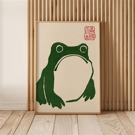 Japanese Green Frog Art Print 1814 Kaeru Woodblock Artwork Vintage