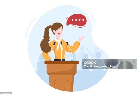 선거 및 민주적 거버넌스 아이디어가있는 정치인 만화 손으로 그린 일러스트레이션은 청중 앞에서 정치 토론에 참여합니다 개념에 대한