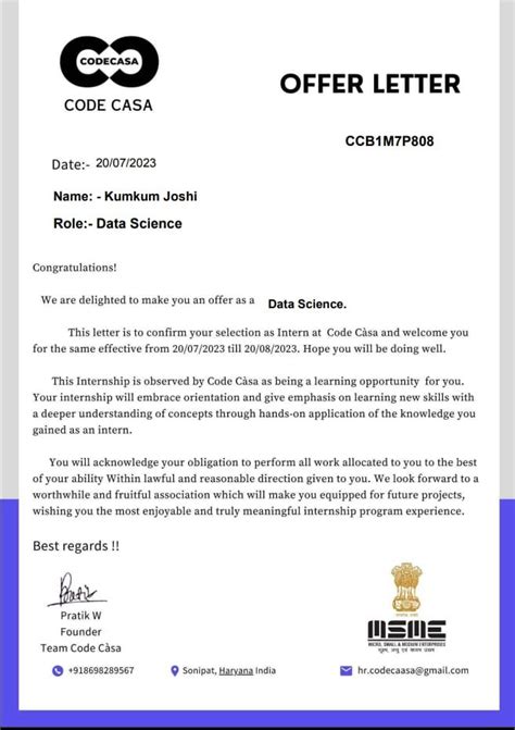 Kumkum Joshi On Linkedin Datascienceintern Joining Datascience Data Codecasa