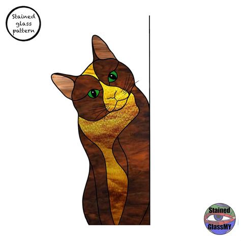 Stained Glass Cat Pattern Sun Catcher Cat Template Glass Art Digital
