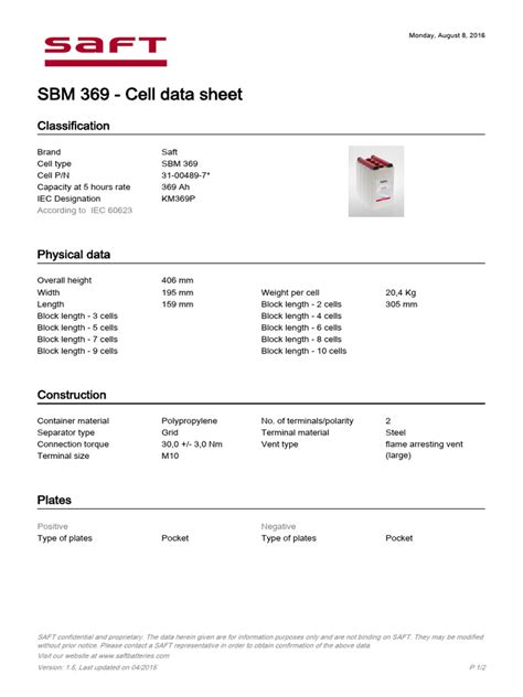 Sbm369 Cell Data Sheet For 48vdc Systems Pdf