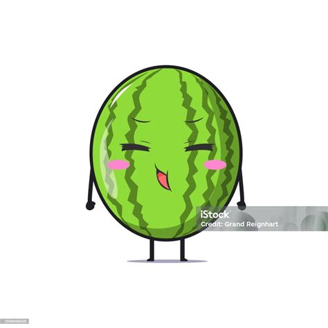 귀여운 수박 캐릭터는 지루해 흰색 배경에 격리 된 수박 문자 그림 여름 과일 수박 캐릭터 이모티콘 일러스트레이션 감정에 대한