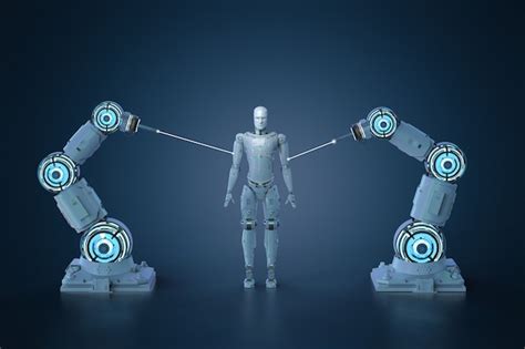 Premium Photo 3d Rendering Robot Assembly Line Manufacturing Cyborg