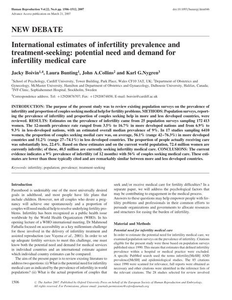 Pdf International Estimates Of Infertility Prevalence And Treatment