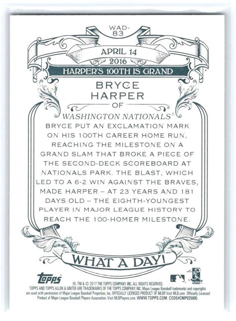 Bryce Harper 2017 Topps Allen And Ginter Wad 83 What A Day Ebay