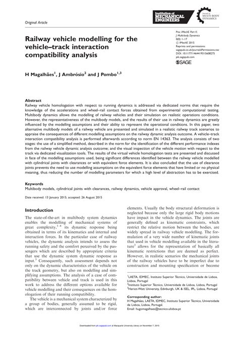 Pdf Railway Vehicle Modelling For The Vehicle Track Interaction Compatibility Analysis