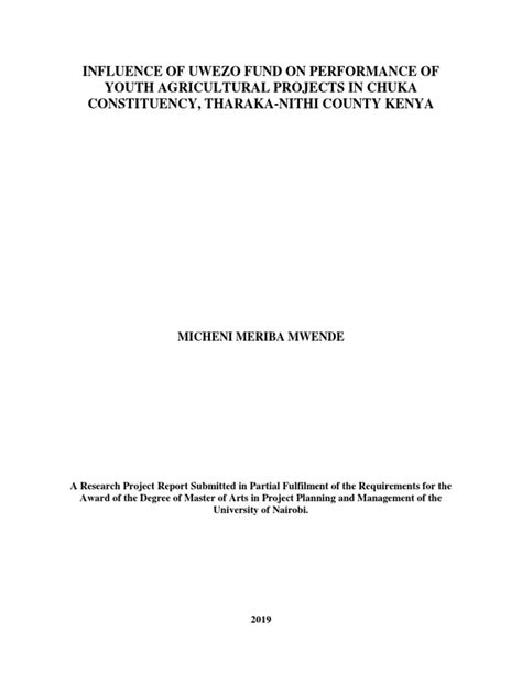 Micheni Meriba M Influence Of Uwezo Fund On Performance Of Youth